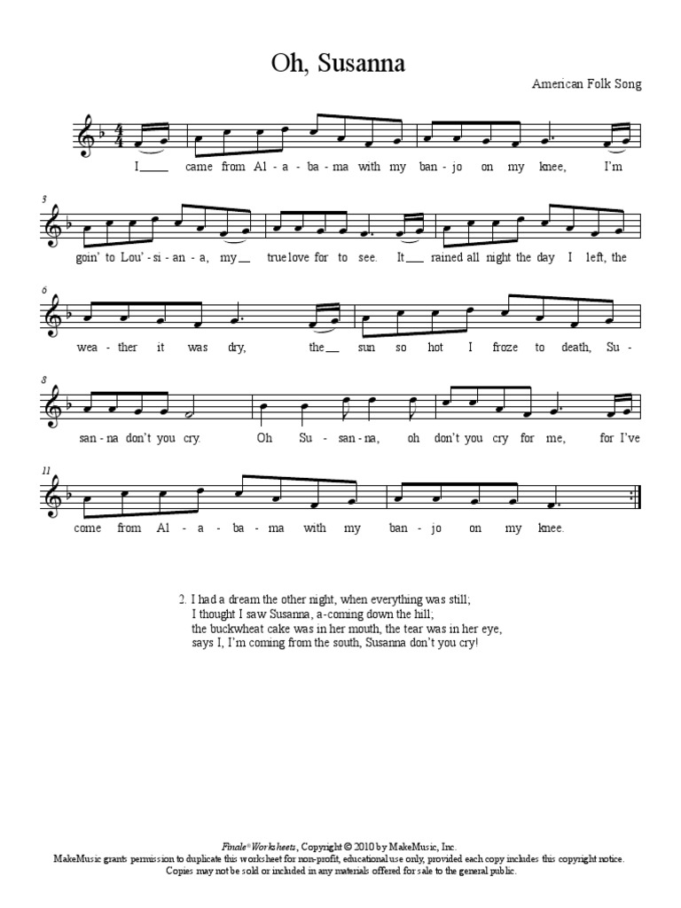 Oh, Susanna: American Folk Song | PDF | Social Information Processing ...