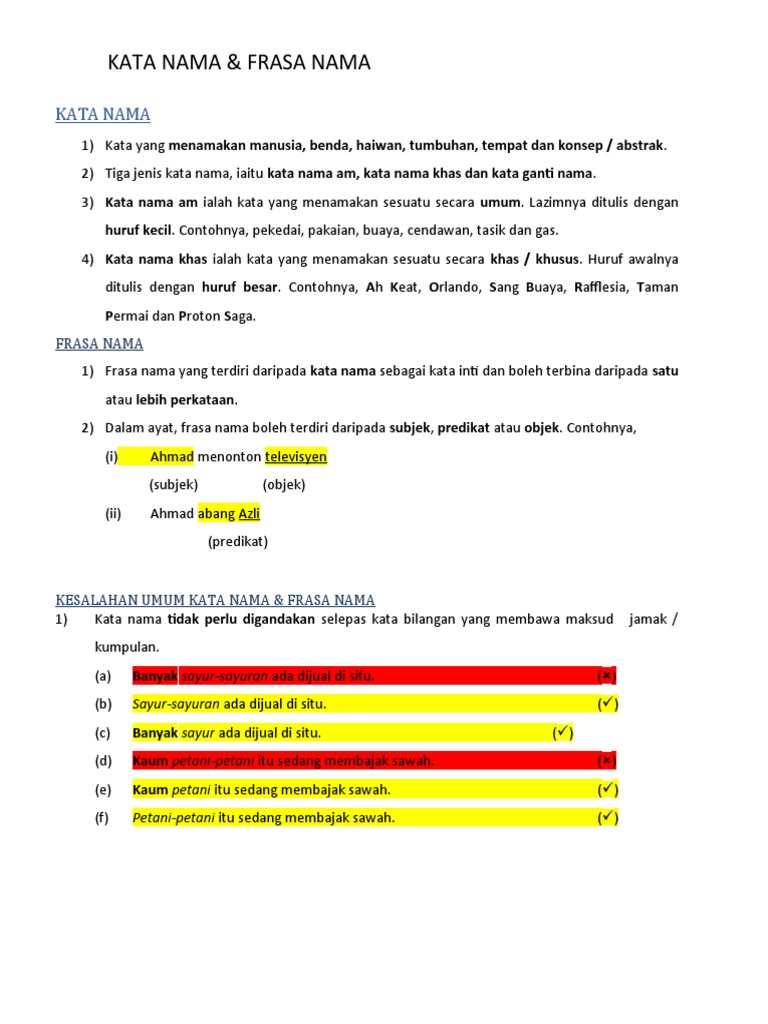 Nota Kata Nama Dan Frasa Nama | PDF