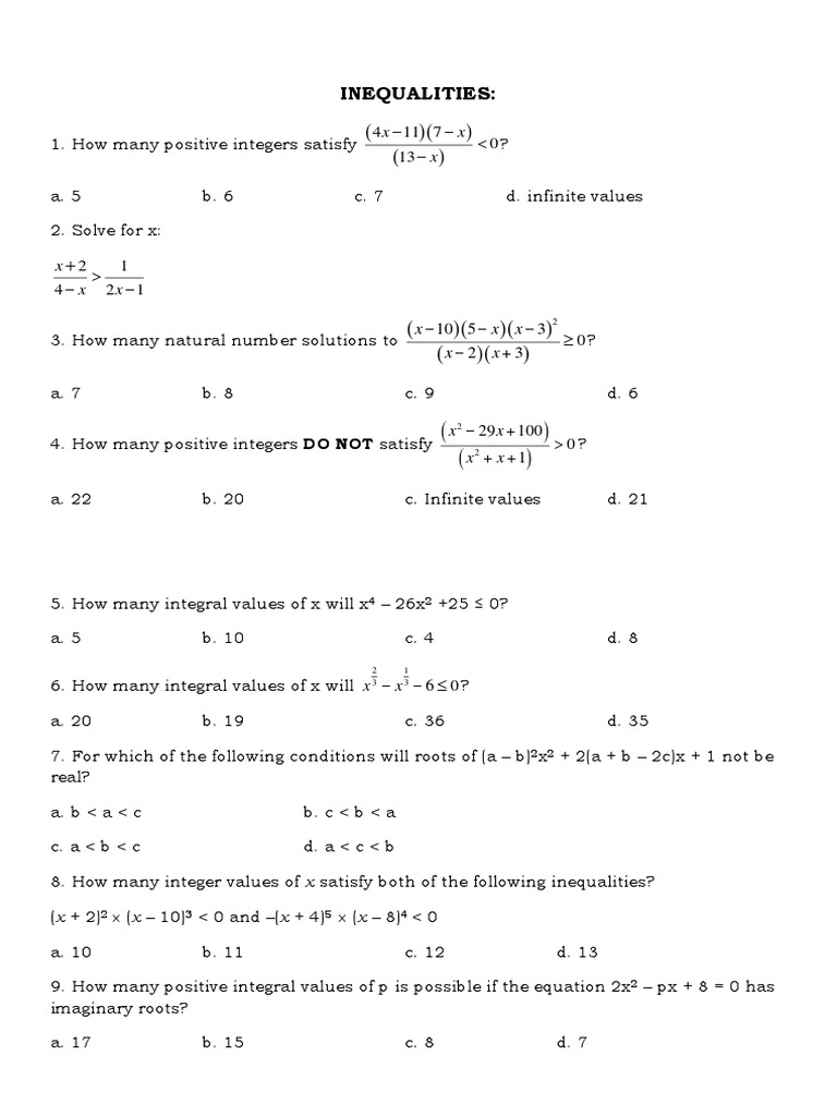 Inequalities CLASS Questions | PDF | Abstract Algebra | Equations