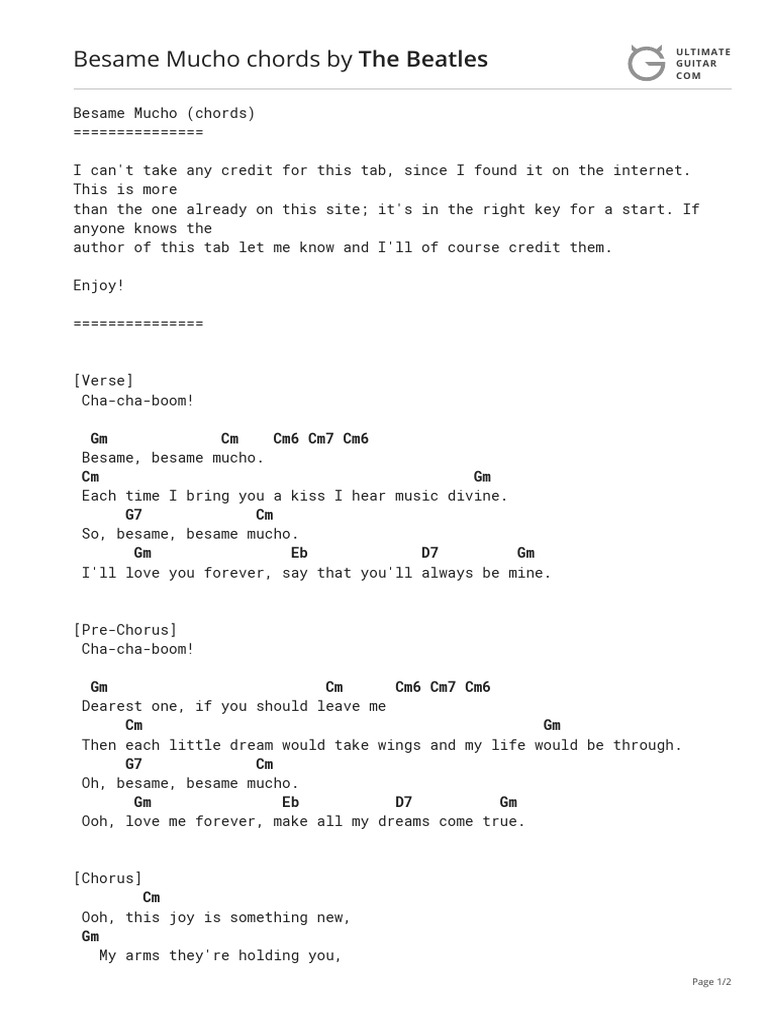Besame Mucho Guitar Chords