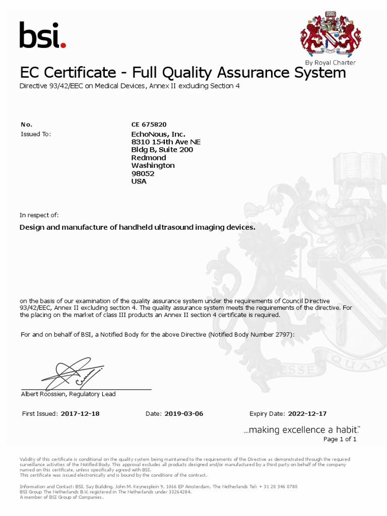 EC Certificate - Full Quality Assurance System: Directive 93/42/EEC On ...