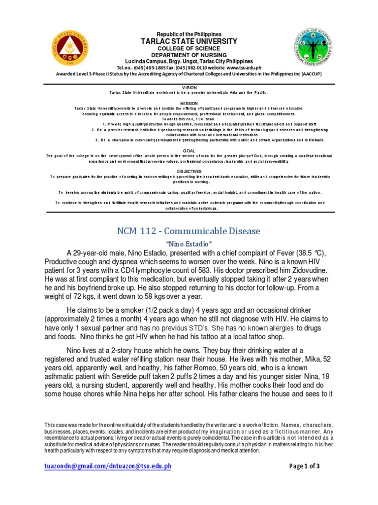 NCM 112 - Communicable Disease: Tarlac State University | PDF | Nursing ...