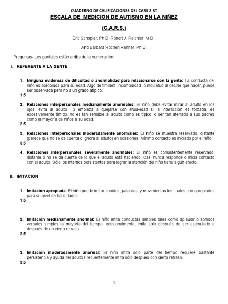 Cars Escala de Autismo en Niños | PDF | Espectro autista | Las emociones