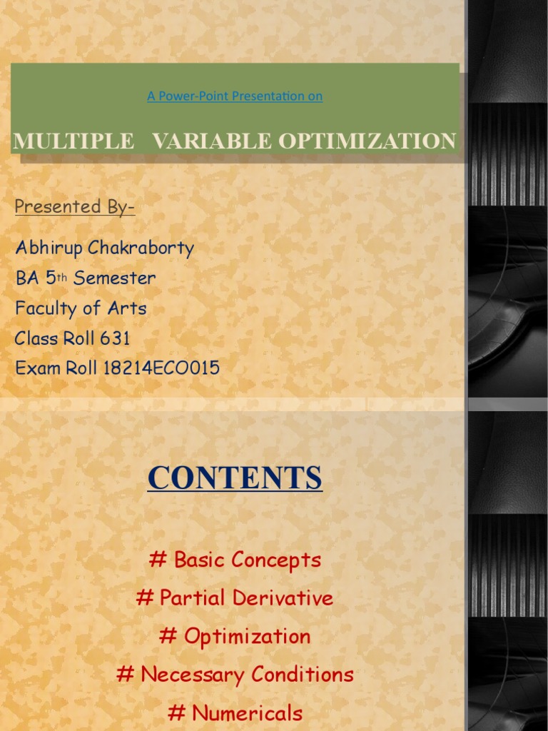 Multiple Variable Optimization | PDF | Maxima And Minima | Derivative