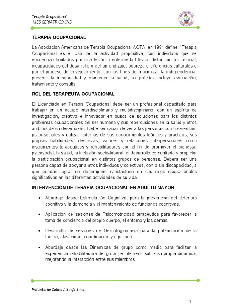 INFORME | PDF | Terapia ocupacional | Psicoterapia
