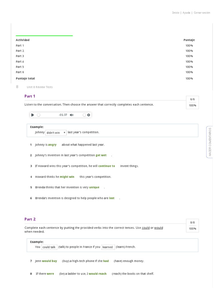 Unit 8 Review Tests: Listen To The Conversation. Then Choose The Answer ...