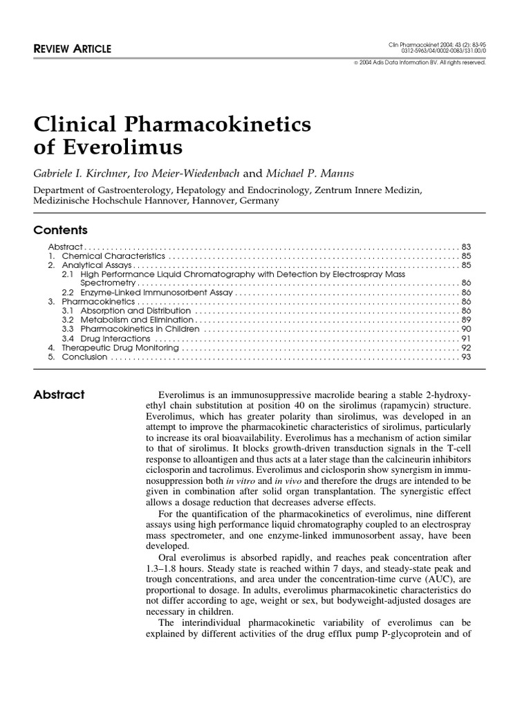 Clin Pharmacokinet 2004 43 2 83-95.pdf Farmacocinetica Everolimus | PDF ...