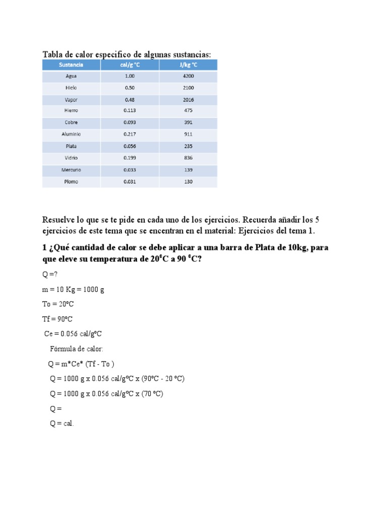Ejercicios Cantidad de Calor y Calor Especifico | PDF