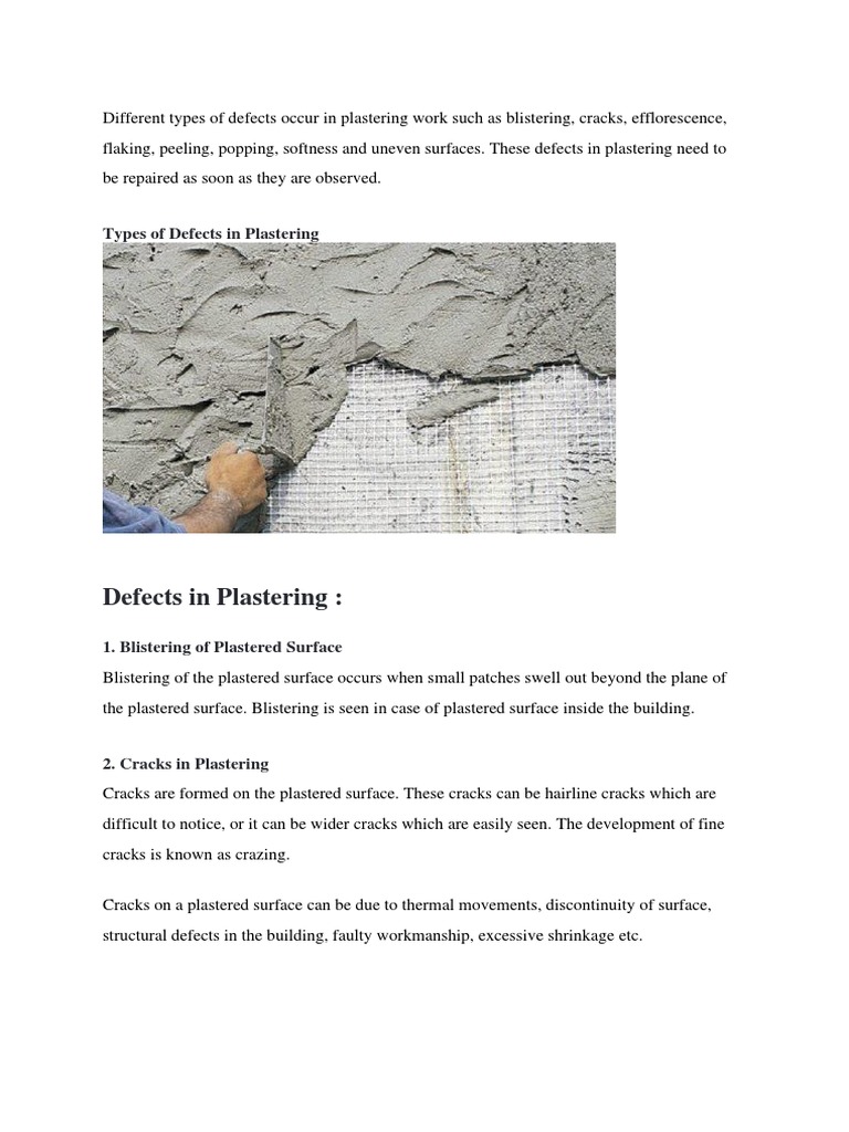 Different Types of Defects Occur in Plastering Work | PDF | Plaster ...