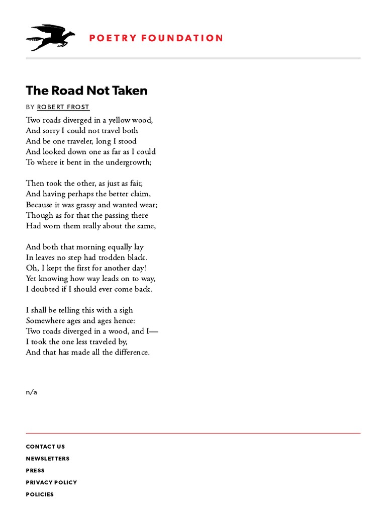 The Road Not Taken by Robert Frost - Poetry Foundation | PDF
