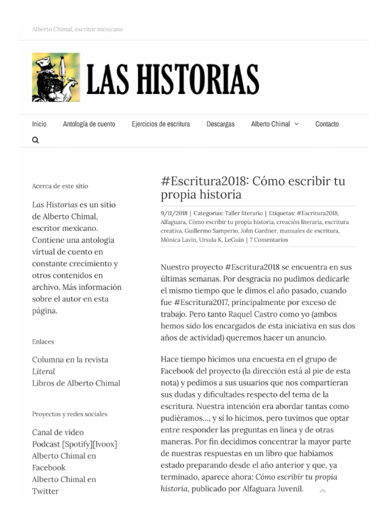 #Escritura2018 - Cómo Escribir Tu Propia Historia - Las Historias | PDF