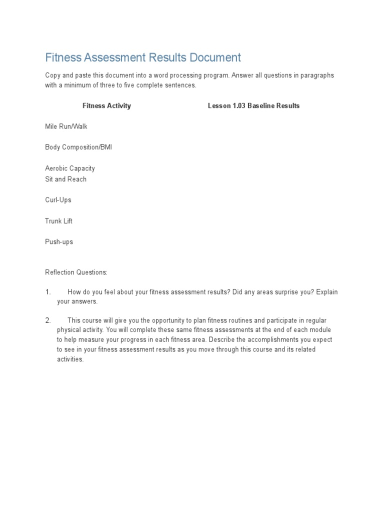 Fitness Assessment Results Document | PDF