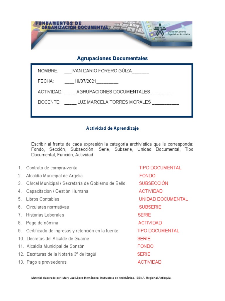 Taller 1 Agrupaciones Documentales IVAN FORERO | PDF | Ciencias sociales | Estudios de idiomas ...