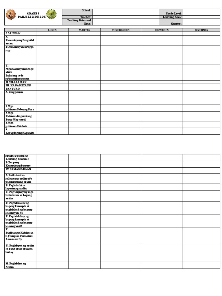 Daily Log Lesson Plan Tagalog Format | PDF