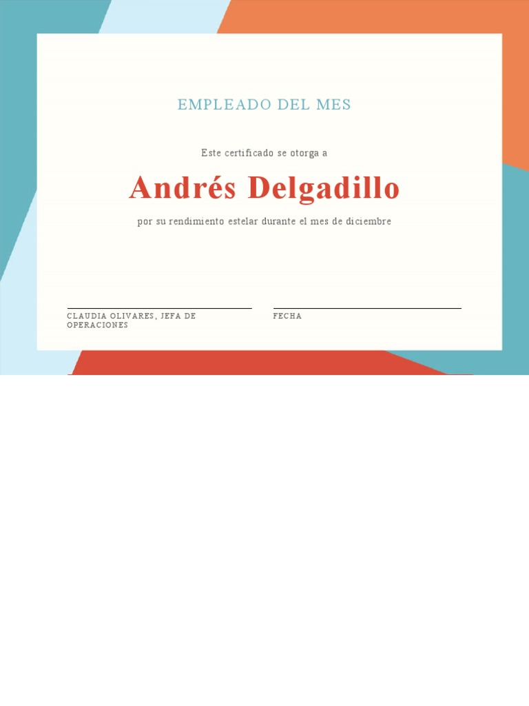Certificado Empleado del Mes: Andrés Delgadillo | PDF