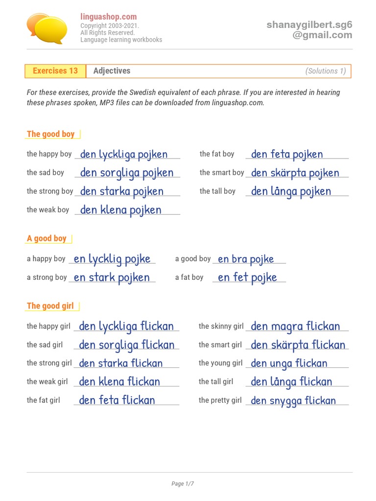 Swedish Workbook Solutions | PDF
