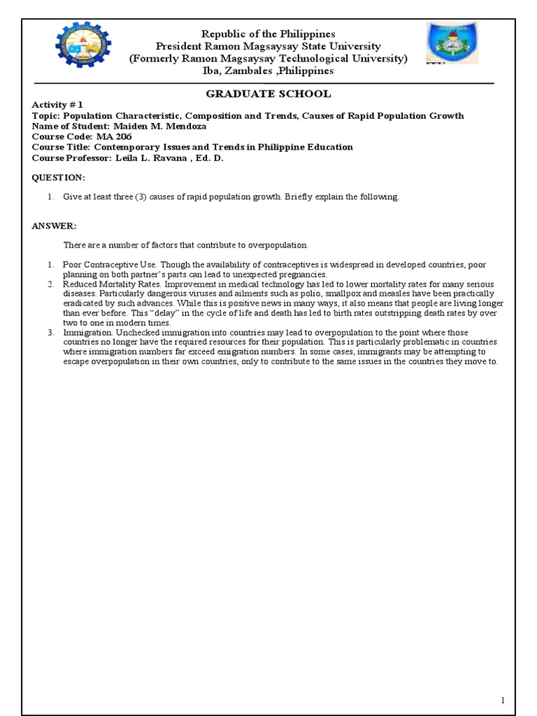 Activity 1 Population Characteristics, Composition and Trends, Causes ...