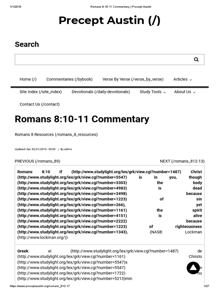Romans 8 10 11 Commentary Precept Austin PDF Epistle To The