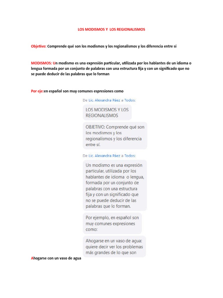 Los Modismos y Los Regionalismos | PDF