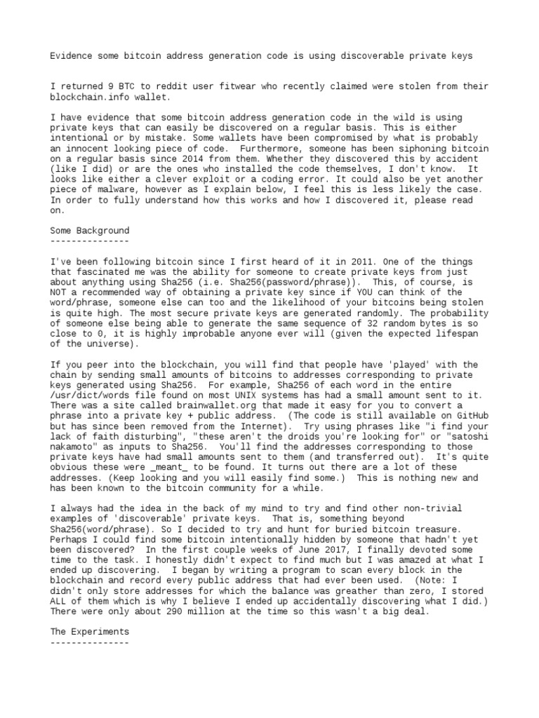 Bitcoin Address Generation Code Discoverable Private Keys | PDF | Bitcoin | Secure Communication