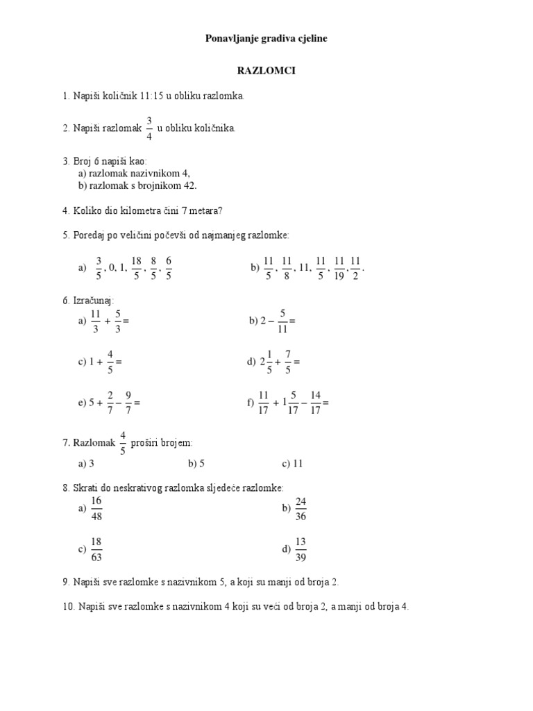 Razred - Razlomci | PDF