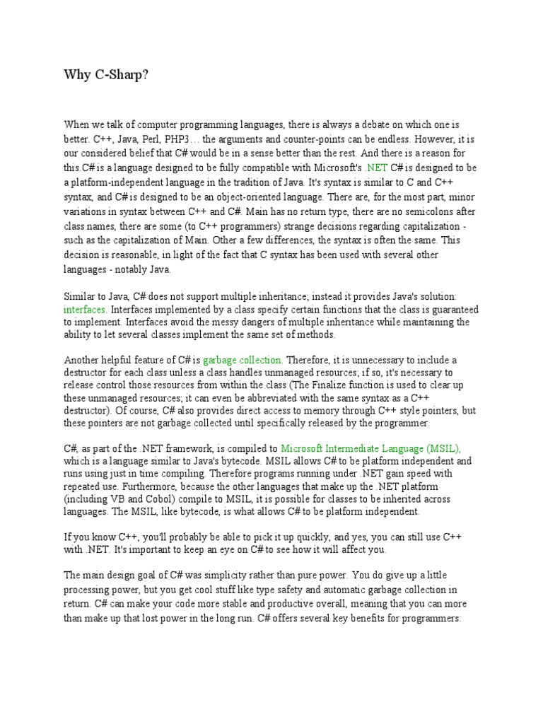 Why C | PDF | C Sharp (Programming Language) | C++