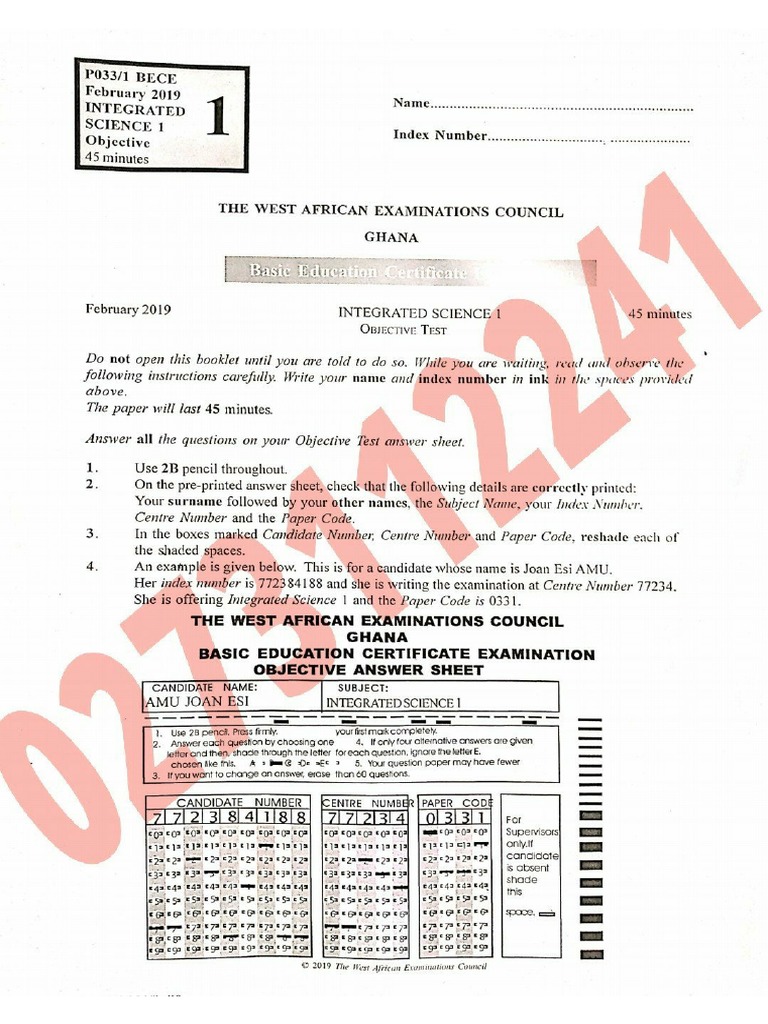 Science Private BECE 2019 | PDF