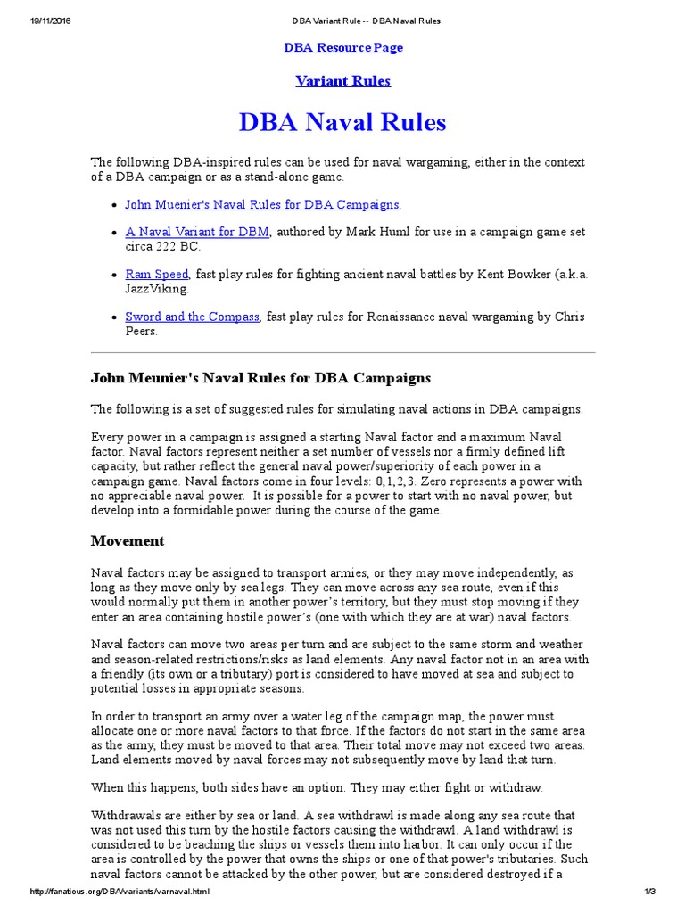 DBA Variant Rule - DBA Naval Rules | PDF | Navies | Battles