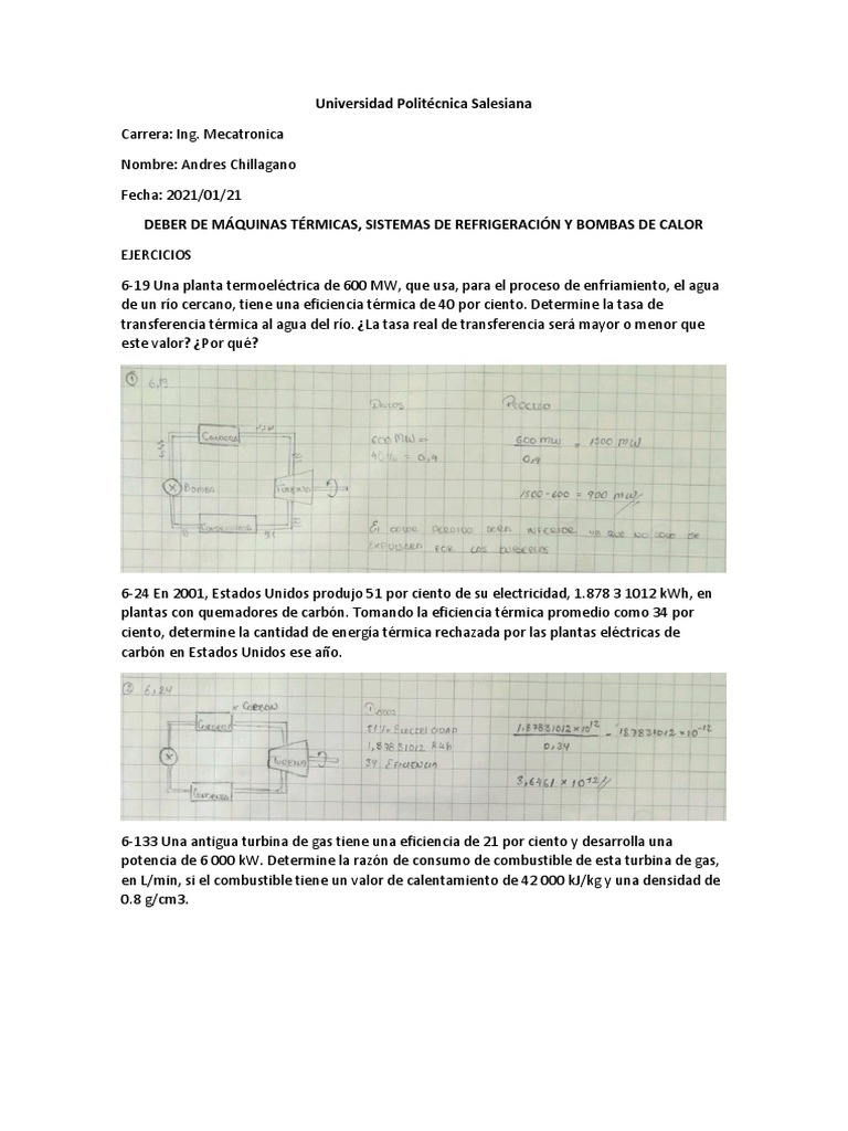 Deber de Máquinas Térmicas - Sistemas de Refrigeración y Bombas de Calor (Autoguardado) | PDF ...