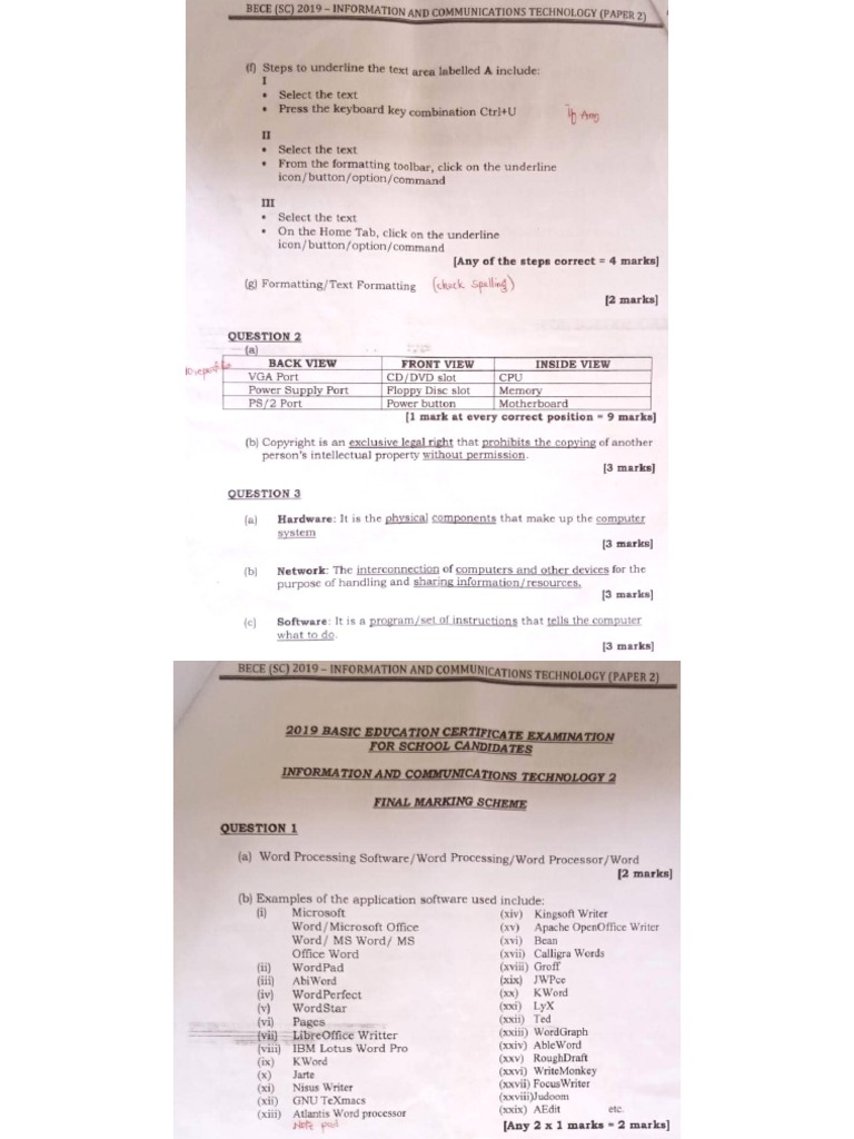 Bece Ict 2019 Marking Scheme | PDF