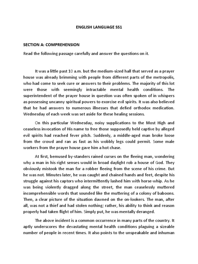 SS1 Third Term English Exam Questions | PDF | Prayer | Science