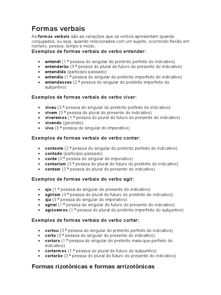 Formas Verbais | PDF | Morfologia | Linguística