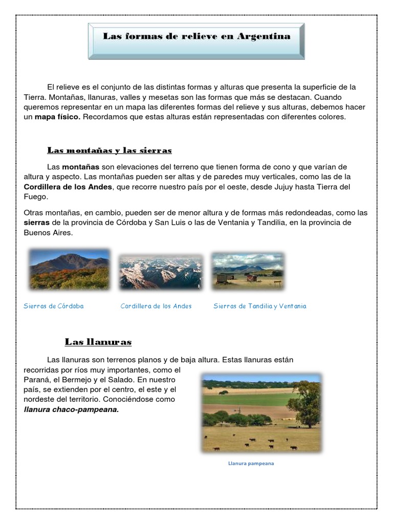 Formas de relieve en Argentina: montañas, llanuras y mesetas | PDF | Montañas | Meseta