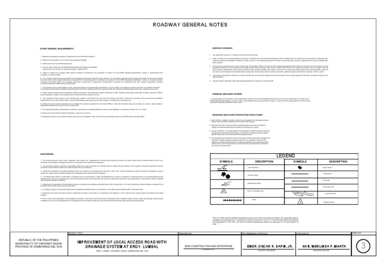 Roadway General Notes: Legend | PDF | Road Surface | Road