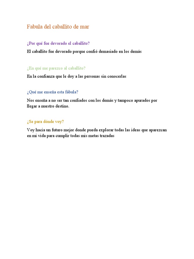 Fabula Del Caballito de Mar | PDF | Filosofía | Relaciones personales ...