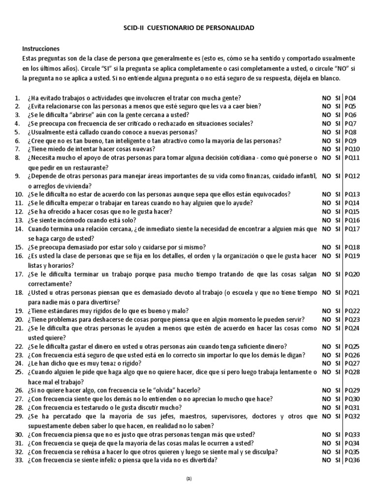 SCID II - Cuestionario Personalidad | PDF | Violencia