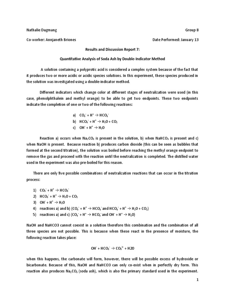 Experiment 7 Results and Discussion Report: Quantitative Analysis of ...