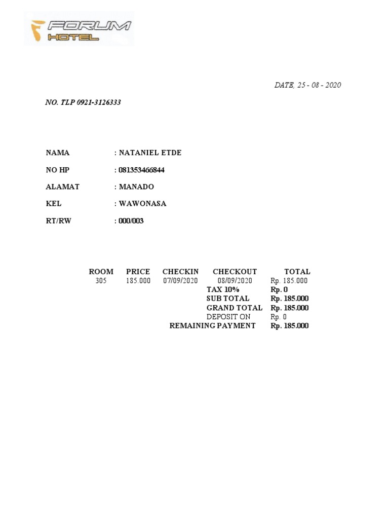 Nota Hotel Forum Ternate | PDF