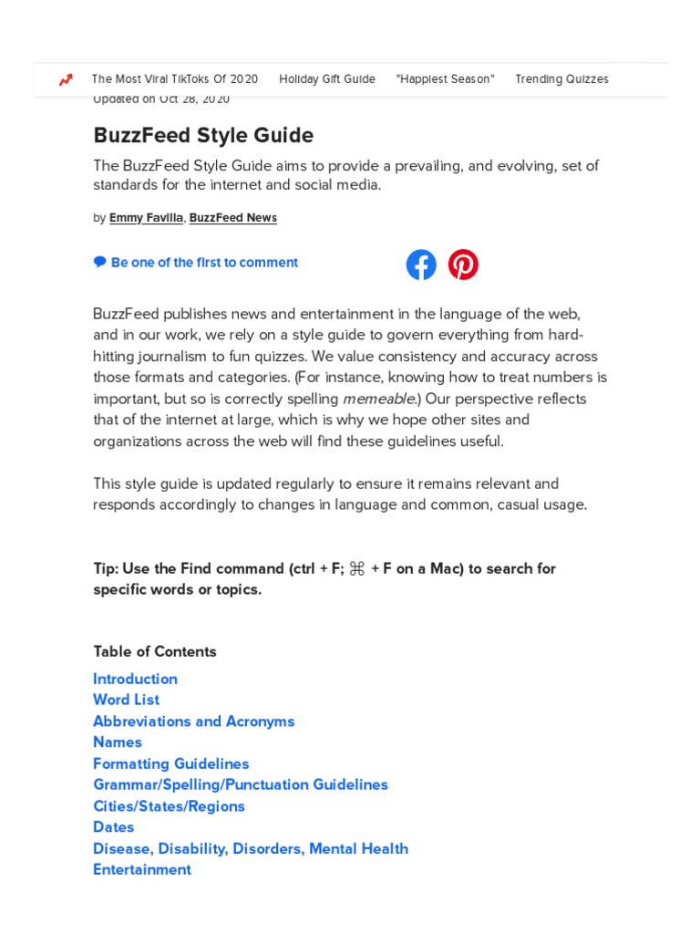BuzzFeed Style Guide Overview | PDF | Buzz Feed | Acronym