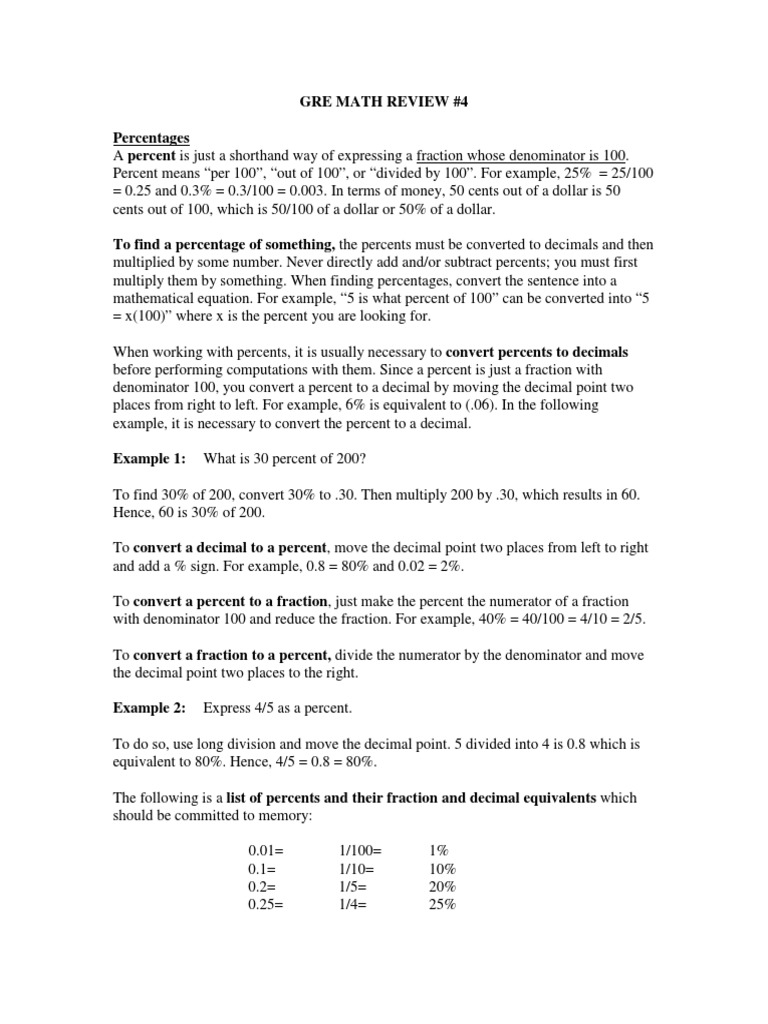 GRE MATH REVIEW #4: PERCENTAGES, RATIOS, PROPORTIONS, AND AVERAGES ...