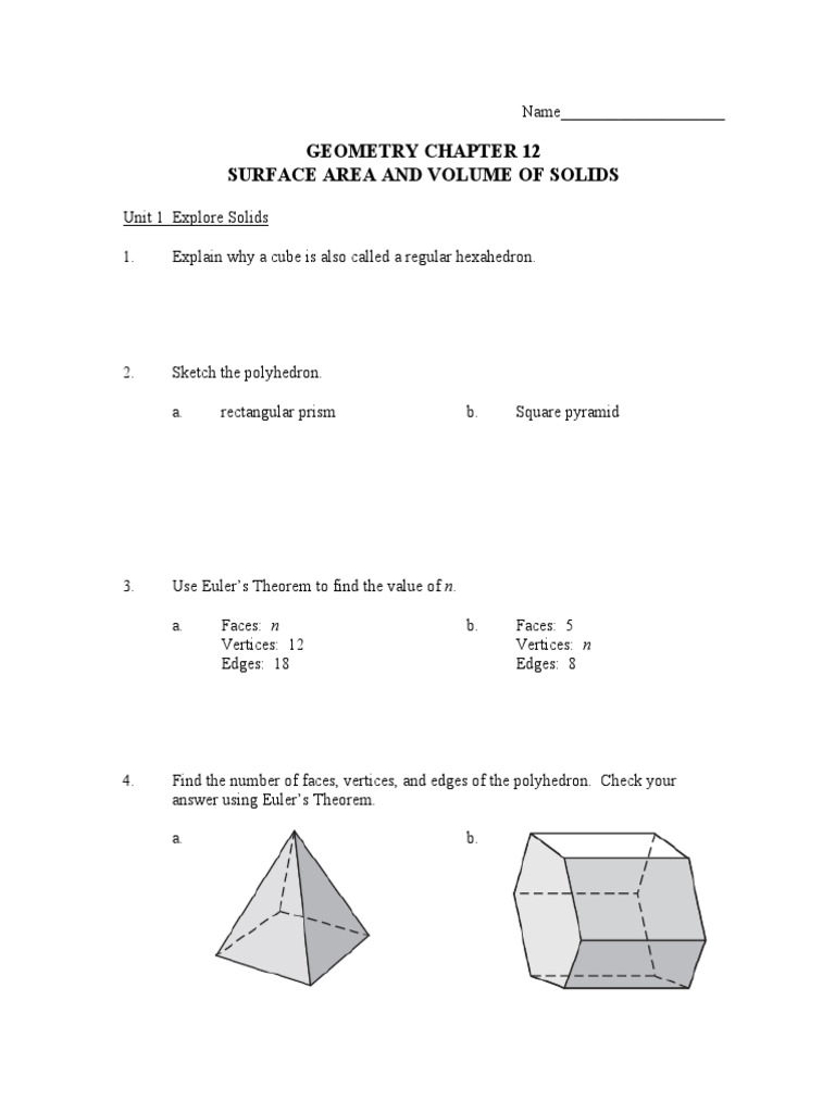 Geometry Chapter 12 Surface Area and Volume of Solids | PDF ...