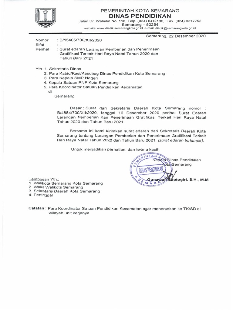 Surat Edaran Larangan Gratifikasi | PDF