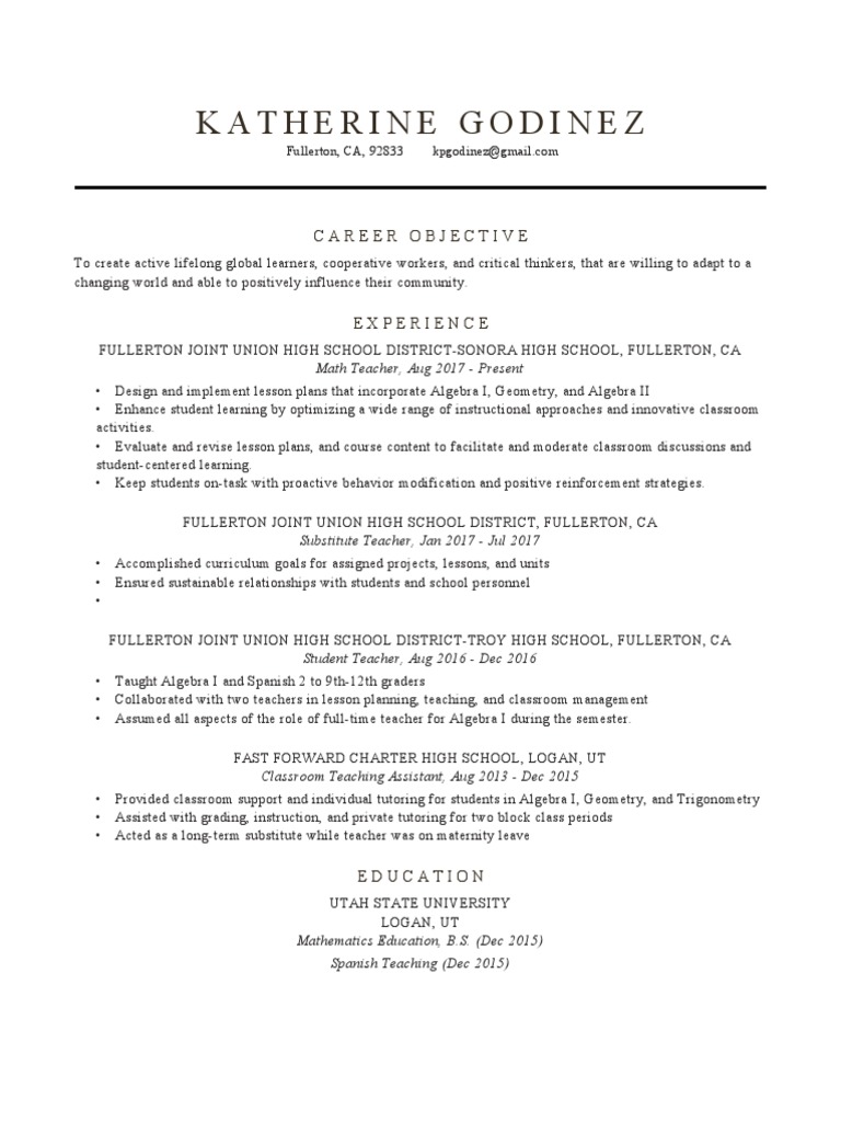 Katherine Godinez: Career Objective | PDF | Lesson Plan | Teachers