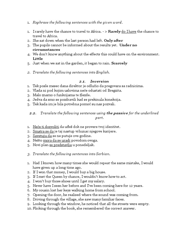 Translation Grammar Exercises | PDF | Foreign Language Studies