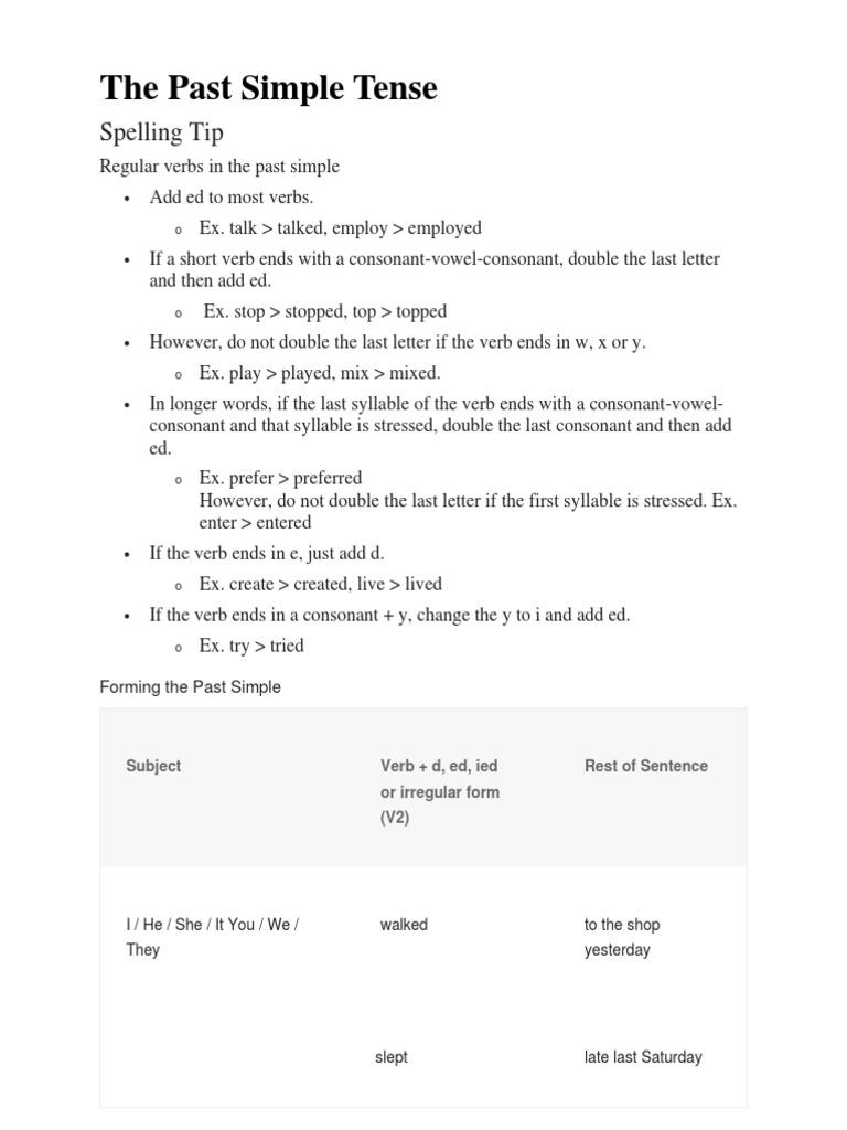 Simple Past Tense Rules | PDF | Grammar | Linguistics