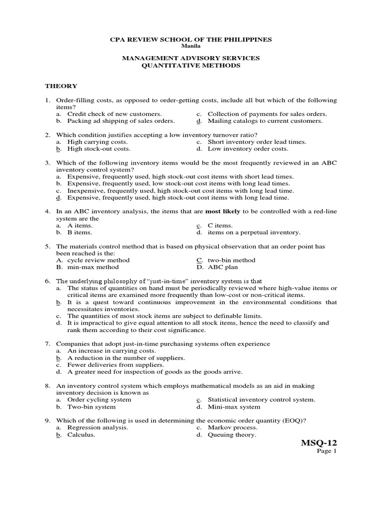 Cpa Review School of The Philippines: Manila | PDF | Linear Programming ...
