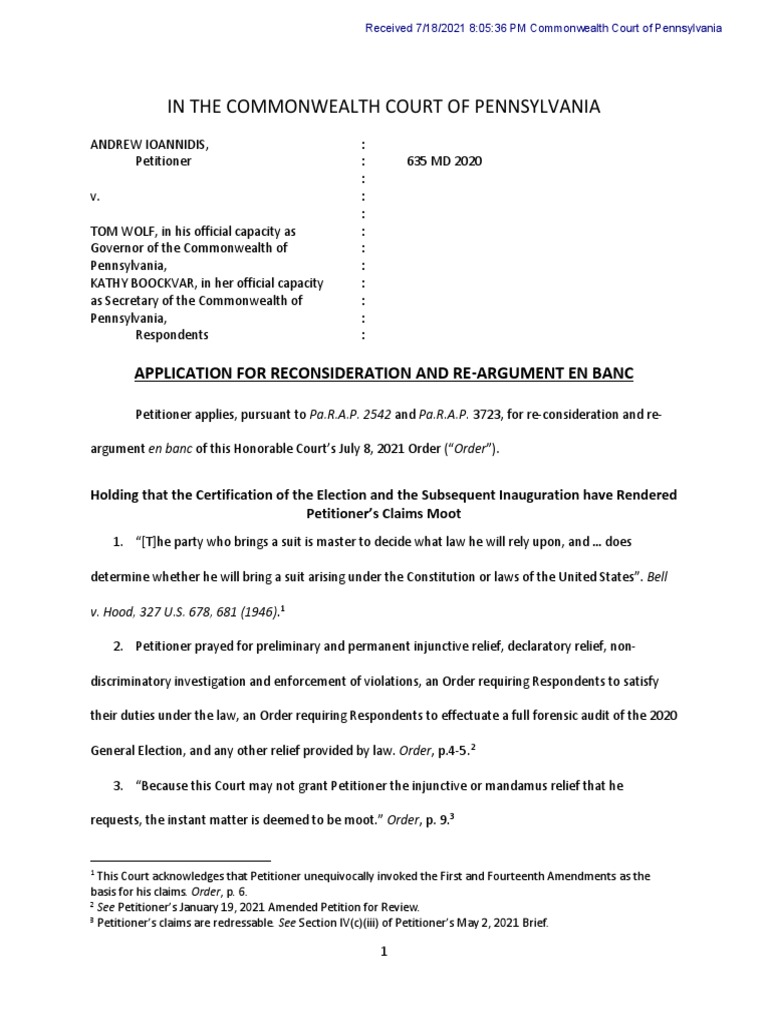 Application For Reconsideration | PDF | Mootness | Legal Remedy