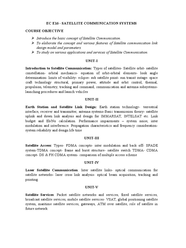 Satellite Communication Course Syllabus | PDF | Communications ...