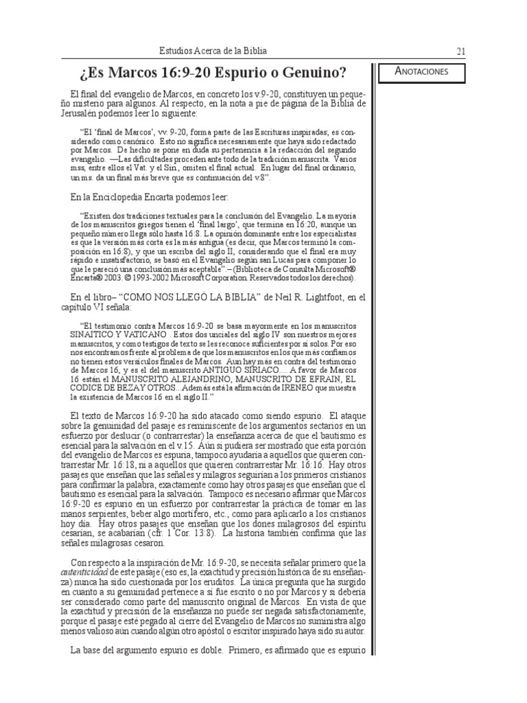 Marcos 16.9-20 Espurio o Genuino - Análisis | PDF | Evangelio de Marcos ...