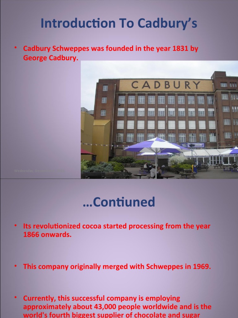 Introduction To Cadbury's: - Cadbury Schweppes Was Founded in The Year ...